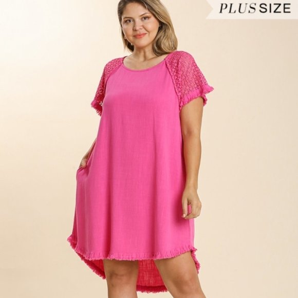 Umgee | Dresses | Umgee Plus Size Hot Pink Fringe Hem Crochet Short ...